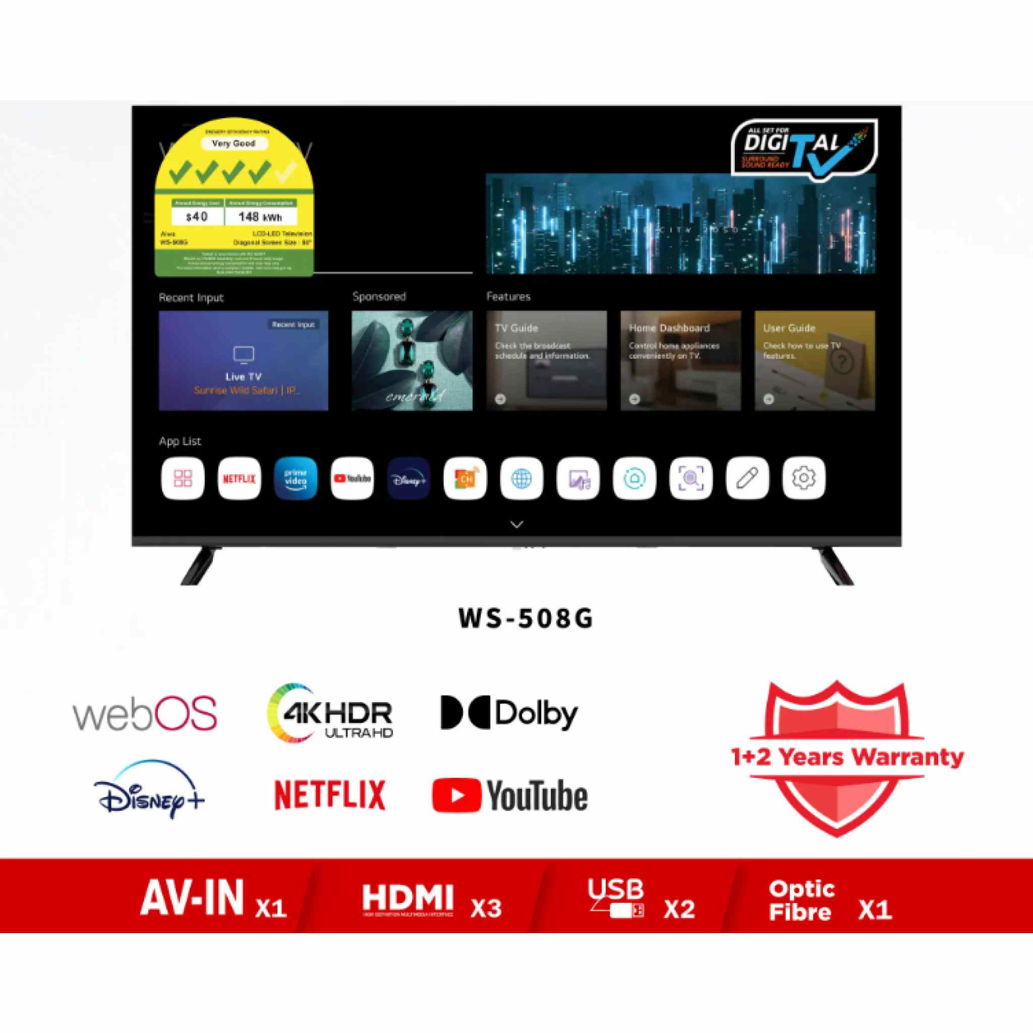 AIWA WS-508G 50 INCH 4K ULTRA HD, FRAMELESS TV, 4 TICKS – Lucky Store